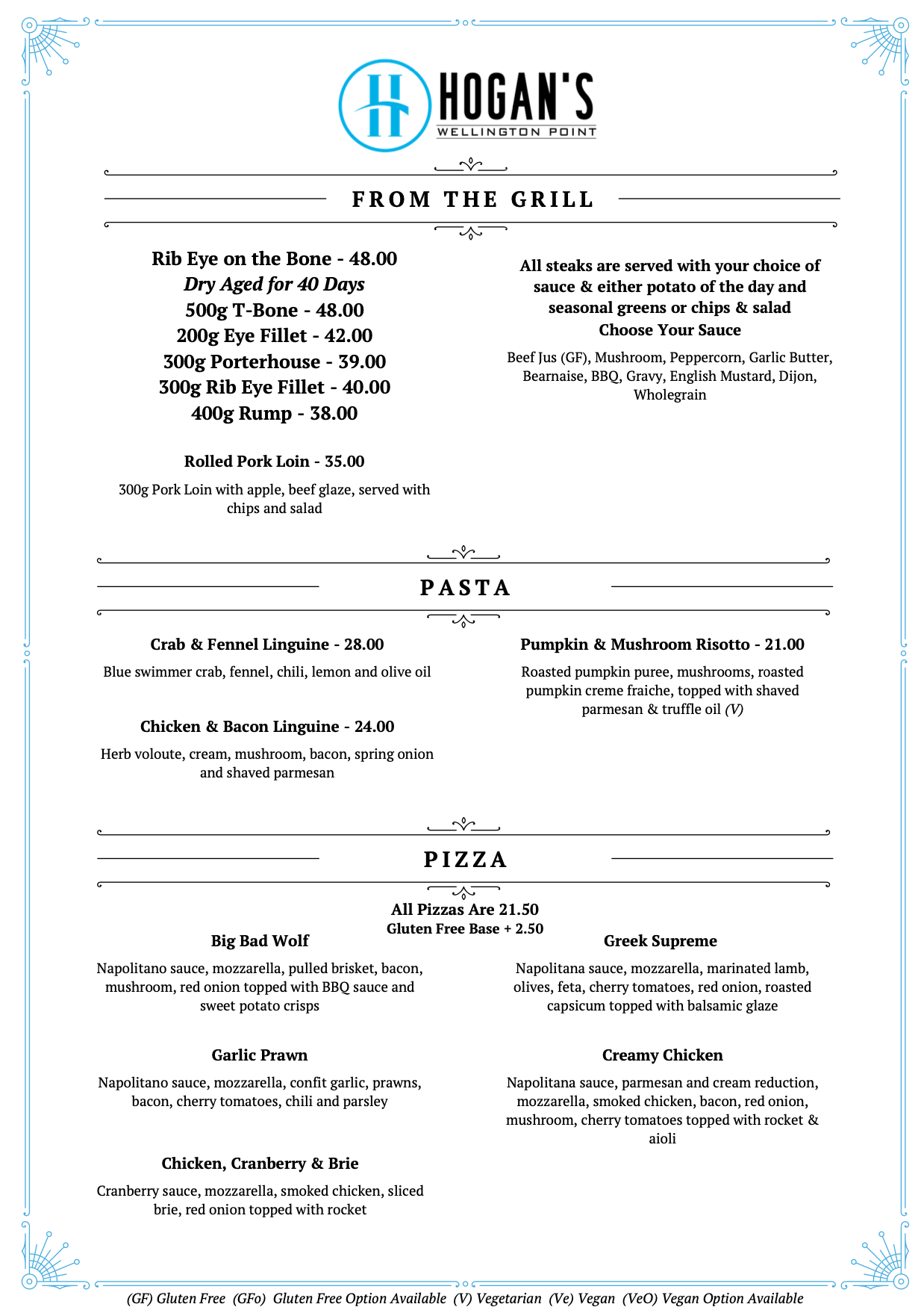 Menu – Hogan's Wellington Point