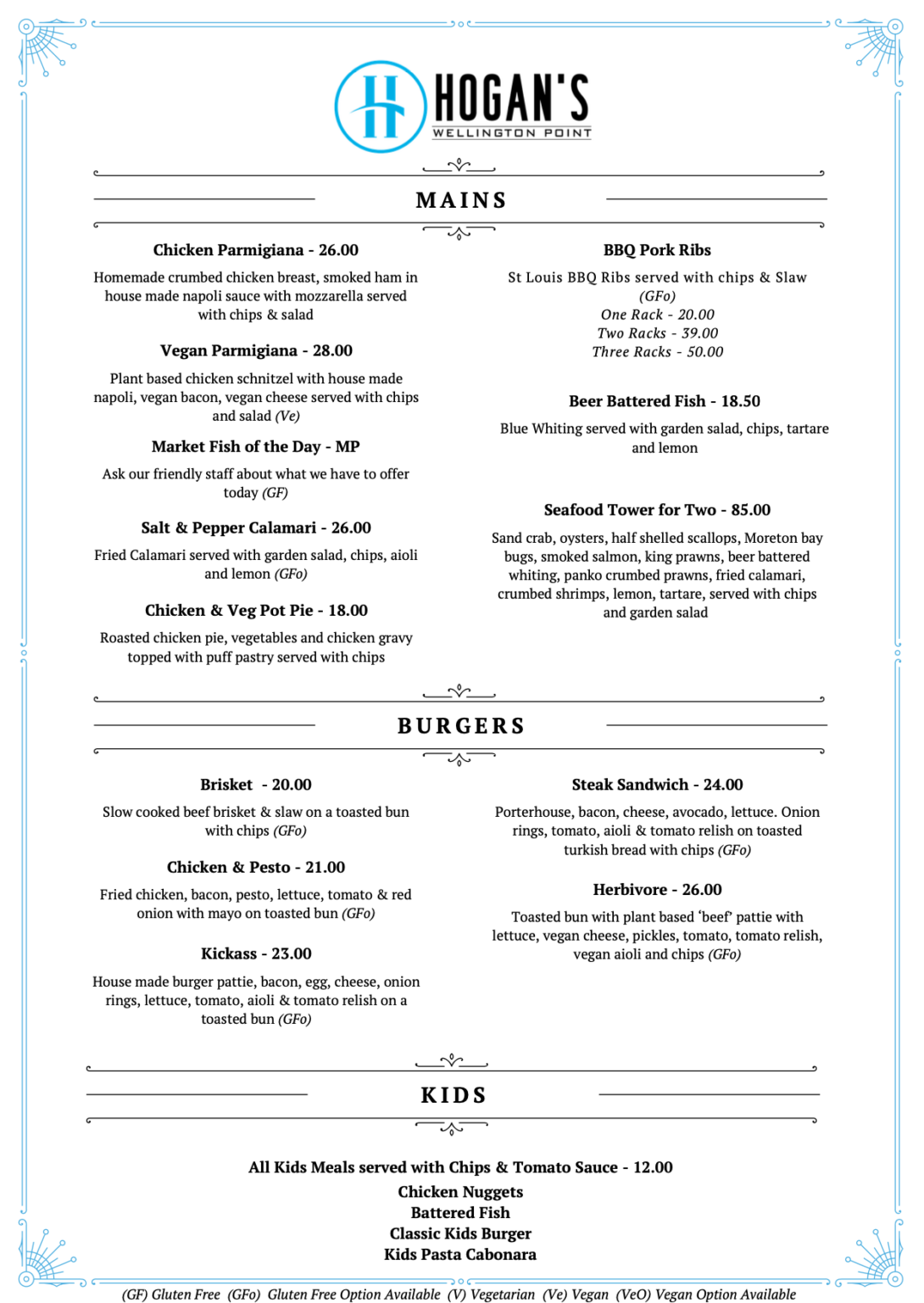Menu – Hogan's Wellington Point