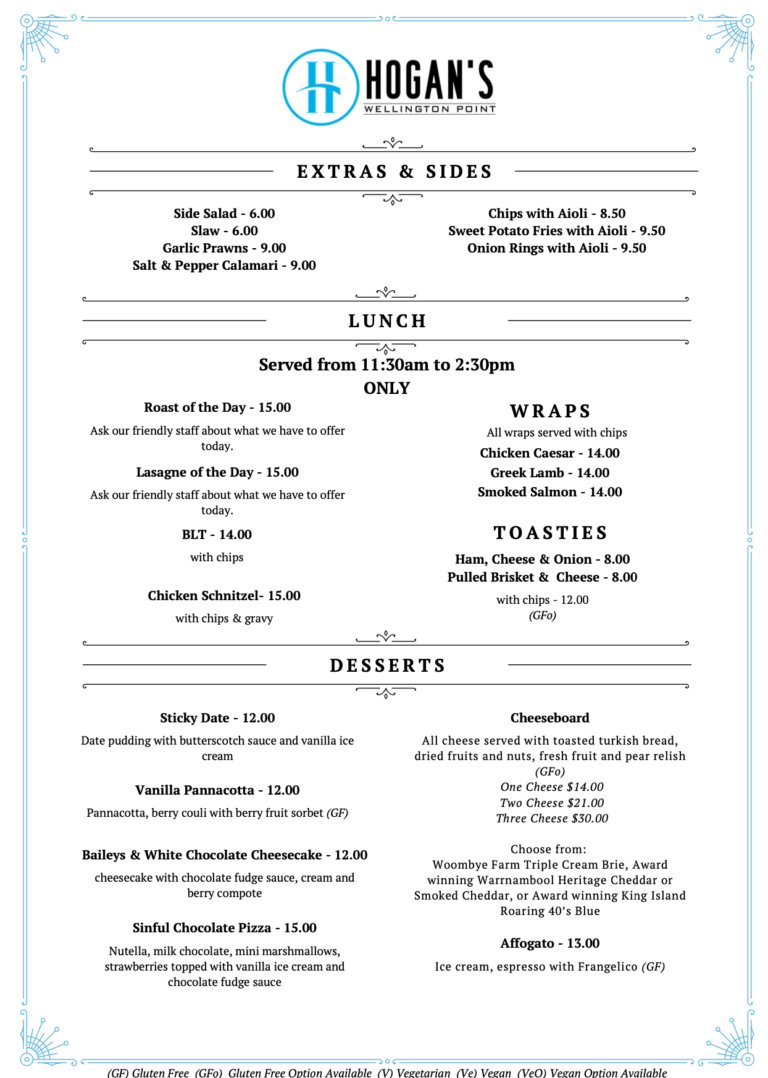 Menu – Hogan's Wellington Point