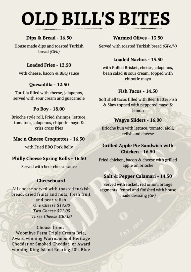 Menu – Hogan's Wellington Point