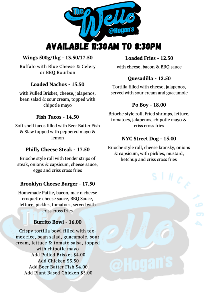 Menu – Hogan's Wellington Point